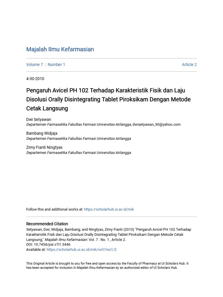Avicel PH 102 in Piroxicam ODT Study | PDF | Tablet (Pharmacy) | Pharmacy