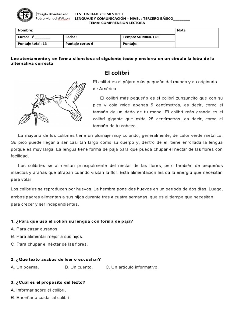 El Colibrí | PDF | Ornitología | Aves