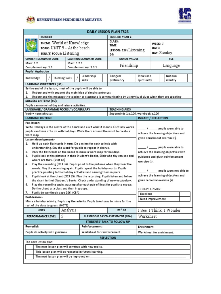 BI Y2 LP TS25 (Unit 9 LP 126-160) | PDF | Lesson Plan | Learning