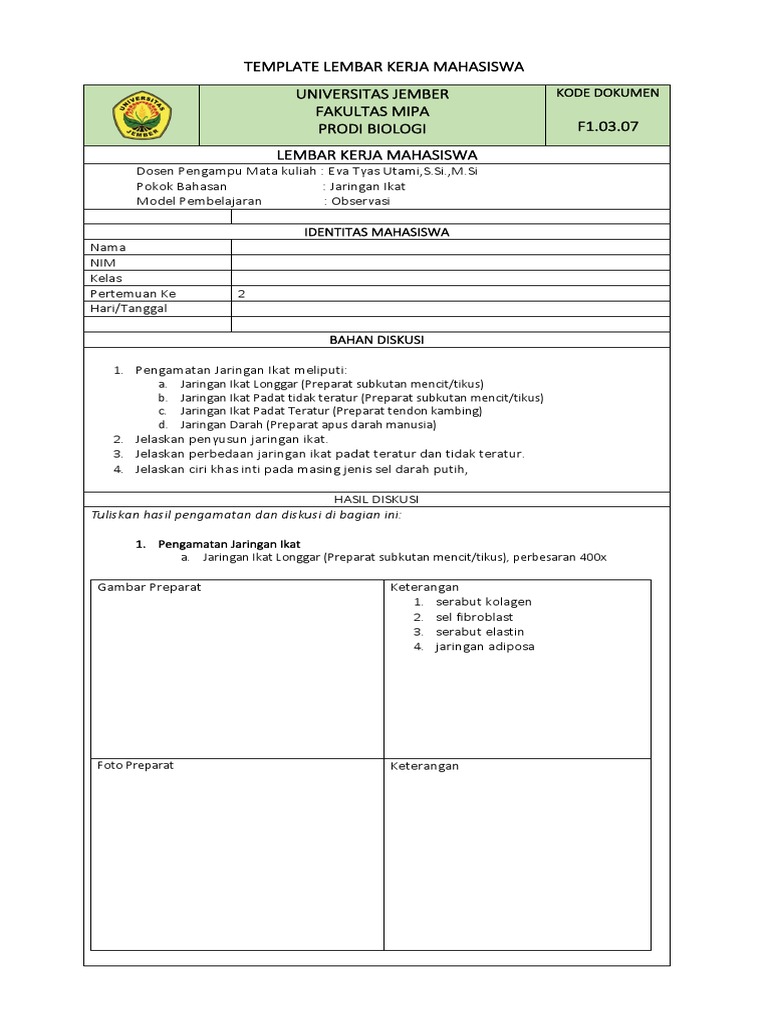 LKM 2 SH Prakt Acara 2 Jaringan Ikat | PDF