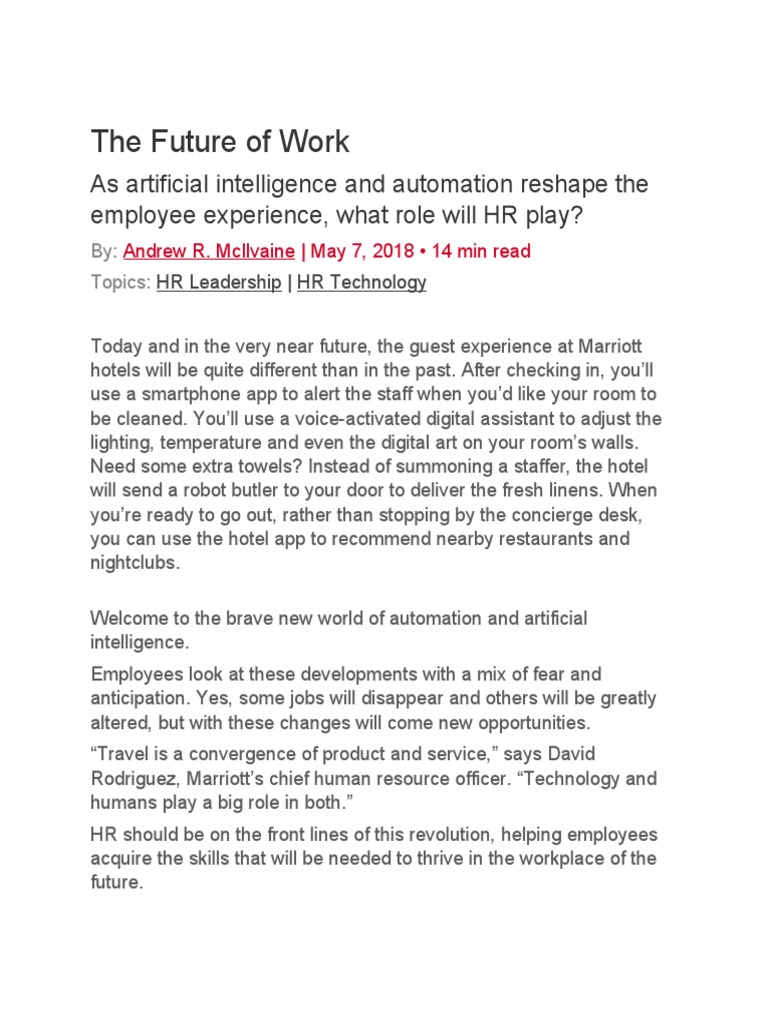 The Future of Work: As Artificial Intelligence and Automation Reshape ...