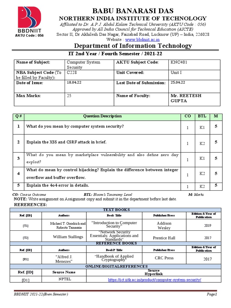 Computer System Security Assignment Questions On Key Concepts Like Xss Attacks Zero Day 0169