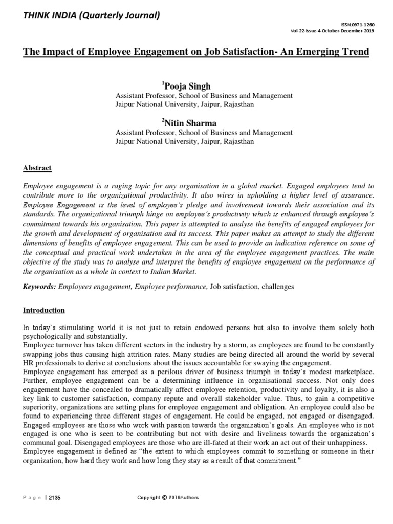 The Impact of Employee Engagement On Job Satisfaction - An Emerging ...