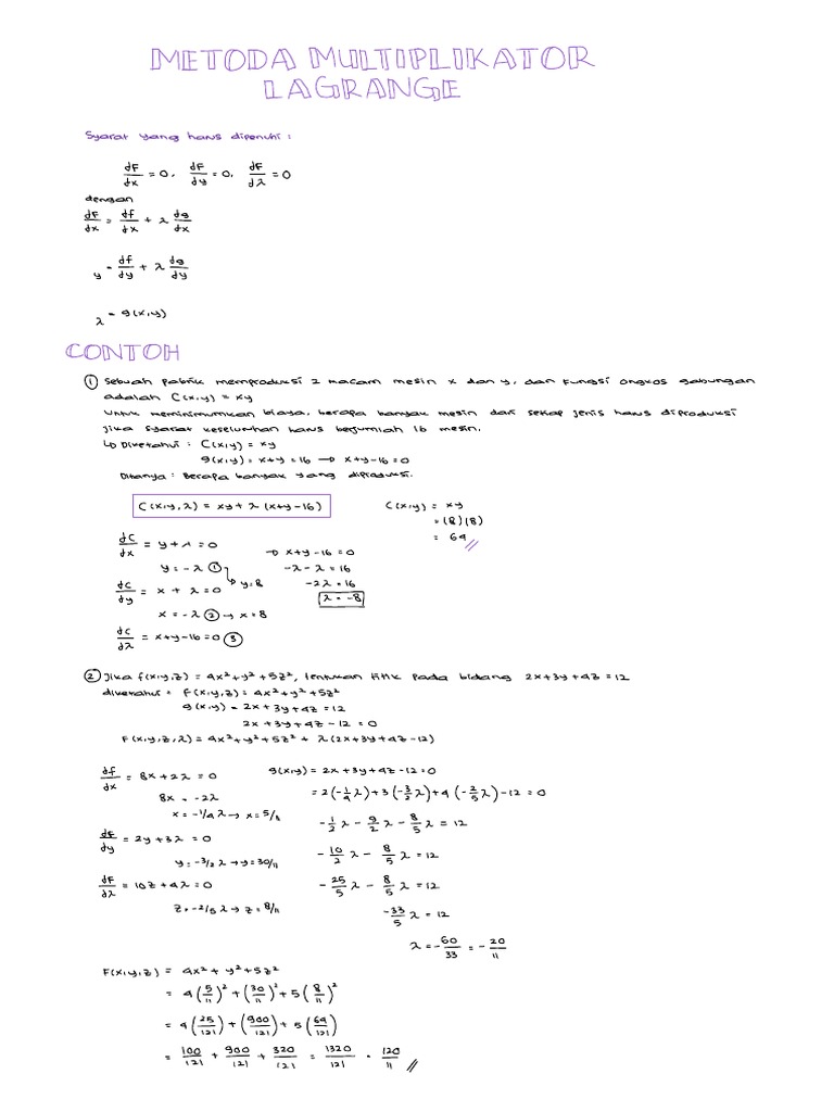 Metode Multiplikator Lagrange PDF | PDF