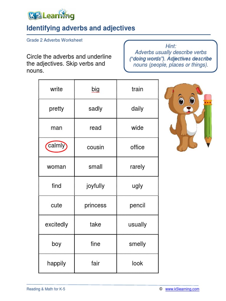 Grade 2 Identify Adverbs Adjectives B | PDF