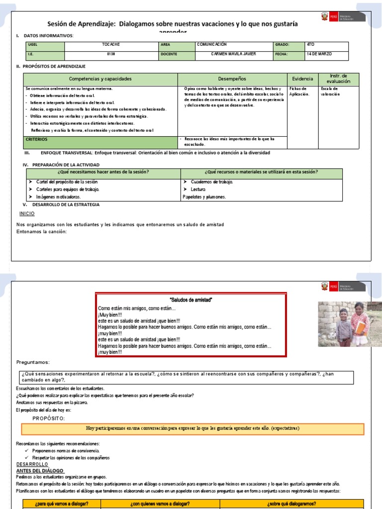 Diálogo sobre Vacaciones y Aprendizajes | PDF | Aprendizaje | Evaluación