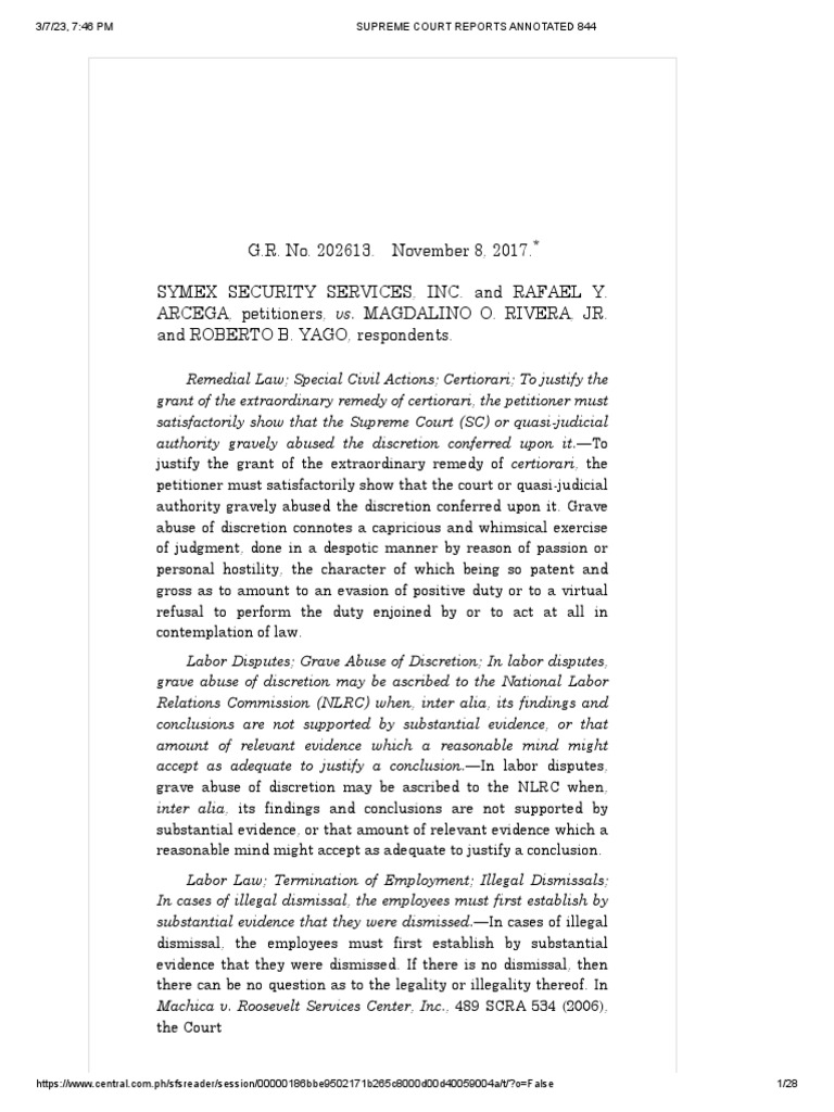 Symex Security Services, Inc. vs. Rivera, JR., 844 SCRA 416, November ...