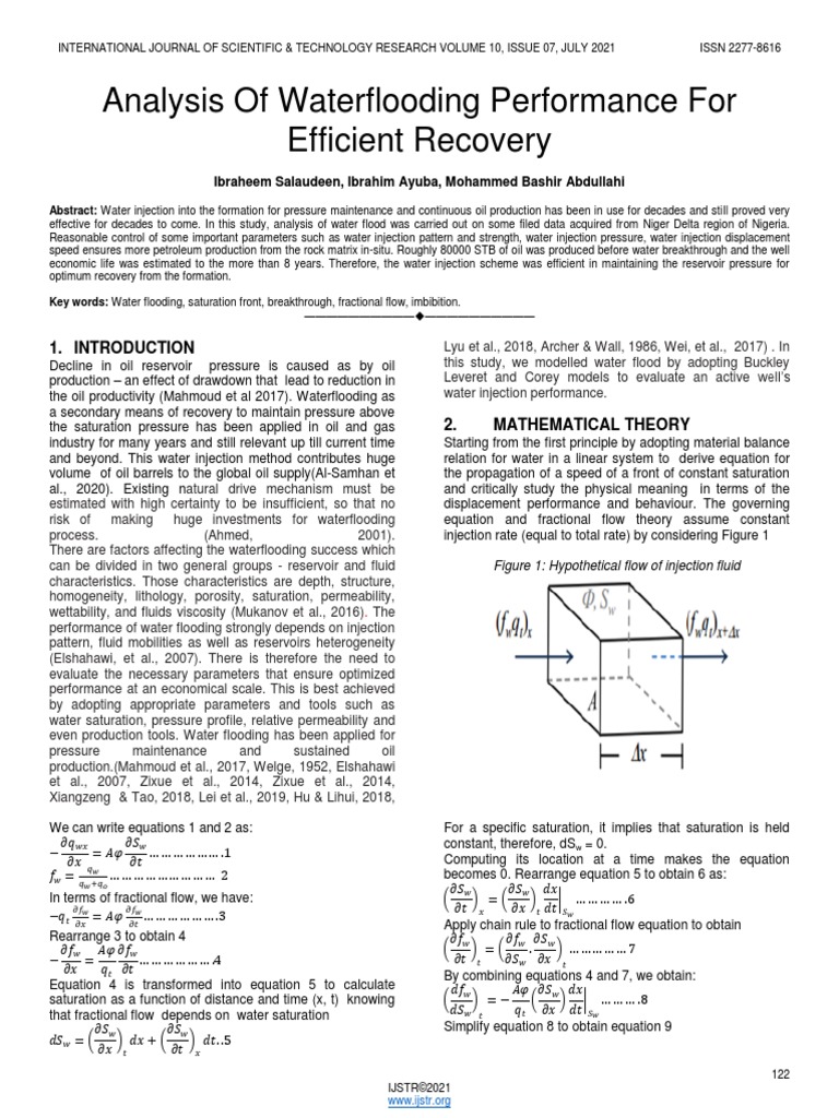 Analysis Of Waterflooding Performance For Efficient Recovery Pdf