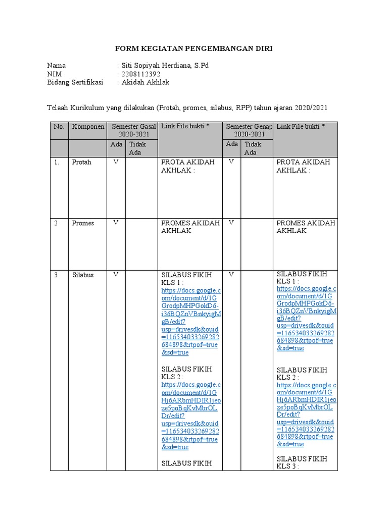 Form Telaah Kurikulum | PDF