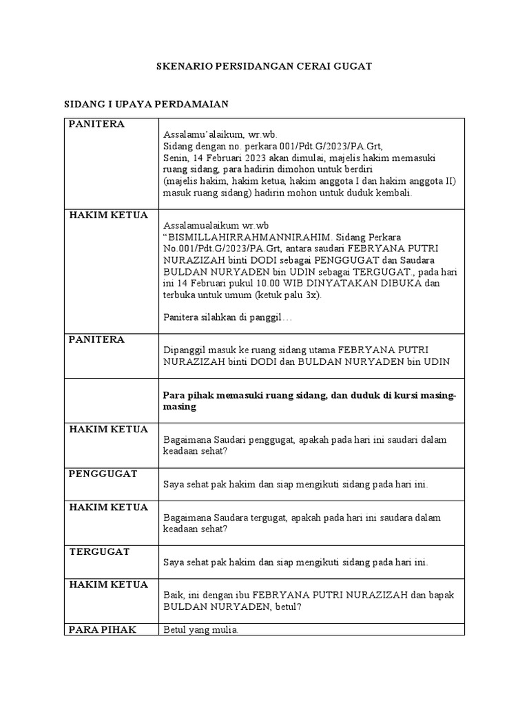 SKENARIO PERSIDANGAN CERAI GUGAT | PDF