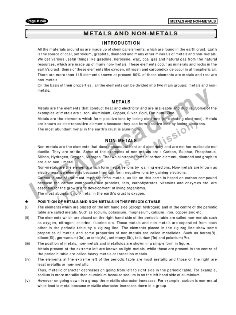 An Overview of the Classification, Properties and Position of Metals ...