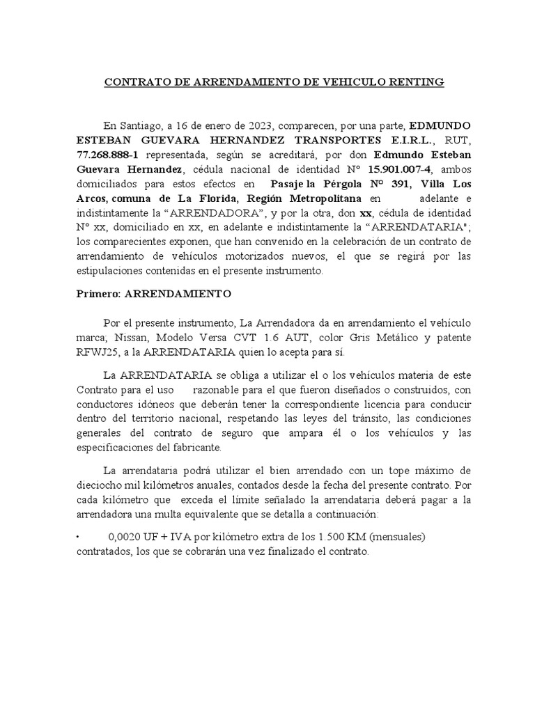 Contrato de Arrendamiento de Vehiculo Renting Edmundo Esteban Guevara ...