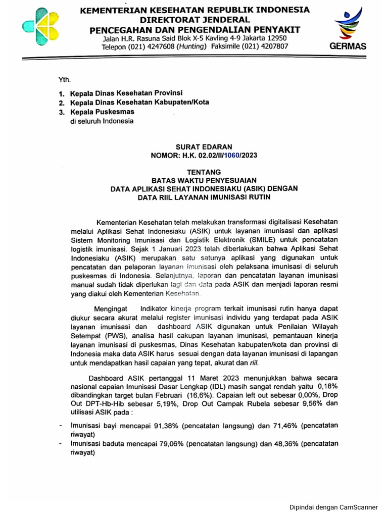 Surat Edaran Tentang Batas Waktu Penyesuaian Data Aplikasi Sehat ...