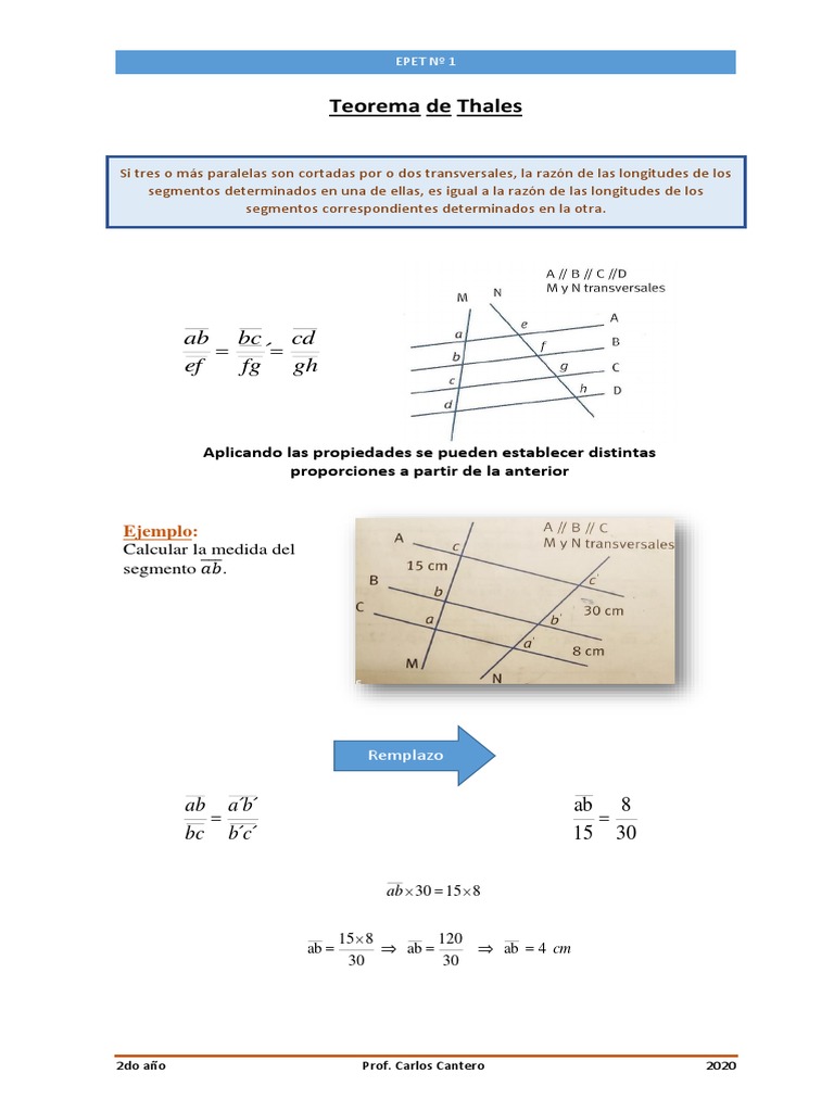 Teorema de Tales y Corolario | PDF