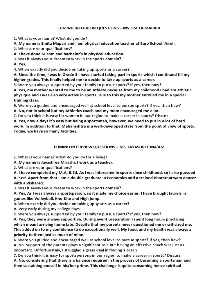 Eumind Interview qs1 | PDF