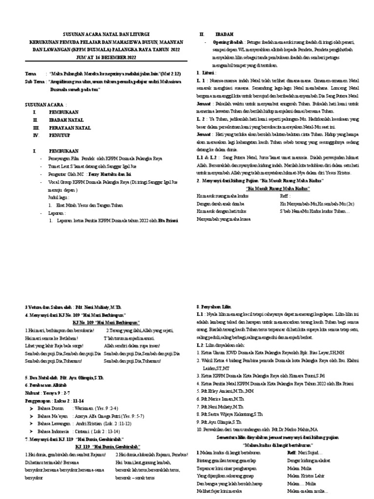 Susunan Acara Natal Dan Liturgi KPPM Dusmala Palangka Raya Tahun 2022-1 ...