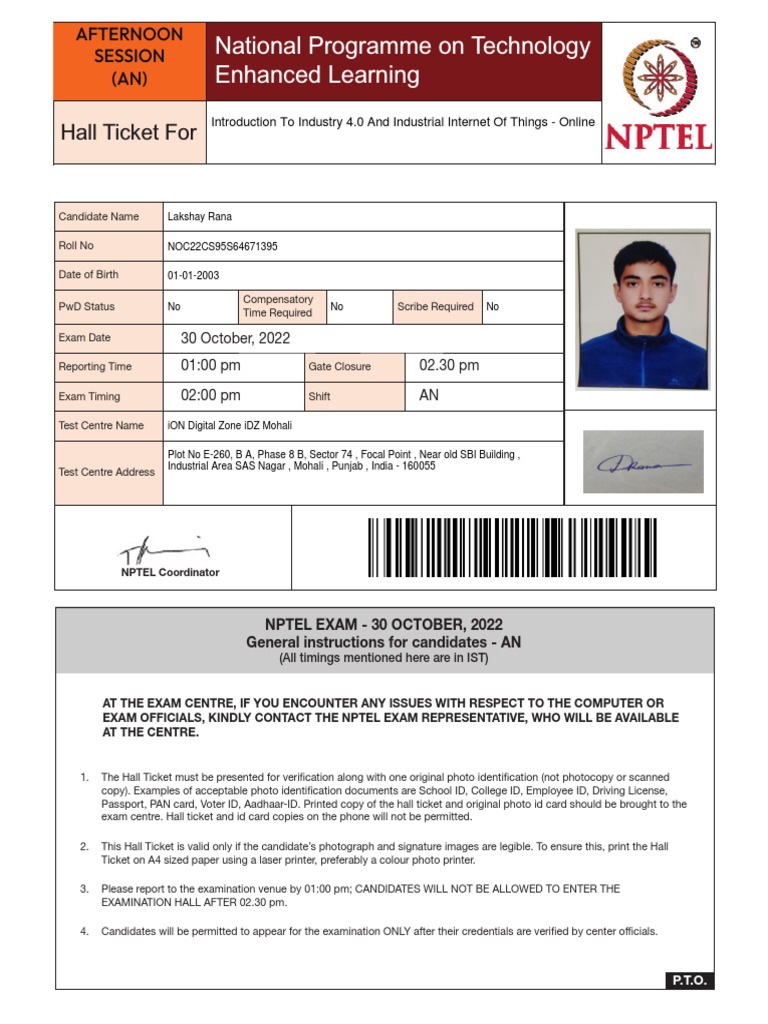 Nptel Admit | PDF | Identity Document | Computing