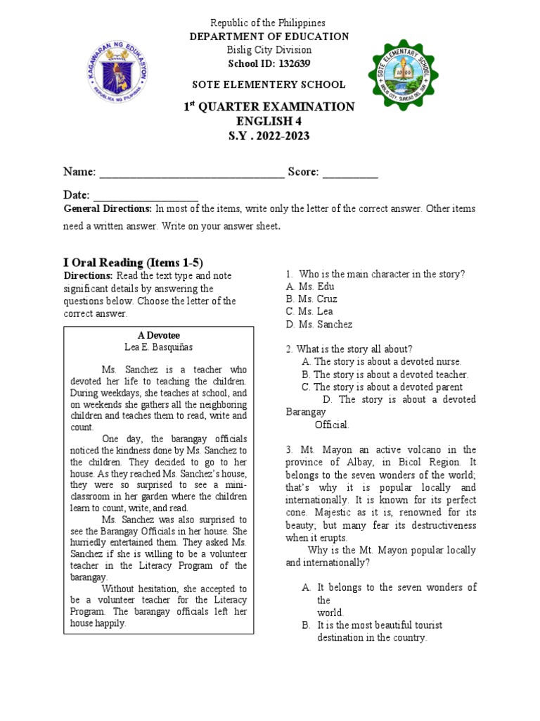 ENGLISH 4 Q1 Test Questionnaire | PDF | Language Arts & Discipline