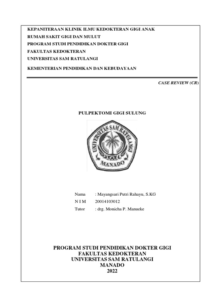 Case Review Pulpektomi Gigi Sulung (Mayang) - 1 | PDF | Sains & Matematika