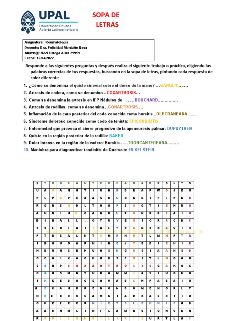 SOPA DE LETRAS Preguntas 22 | PDF | Osteoartritis | Inmunología