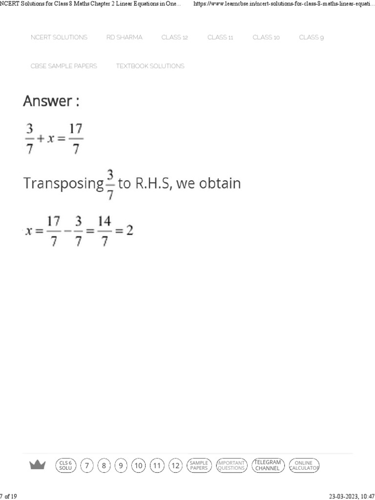 NCERT Solutions For Class 8 Maths Chapter 2 Linear Equations in One ... NCERT Solutions For Class 8 Maths Chapter 2 Linear Equations in One ...