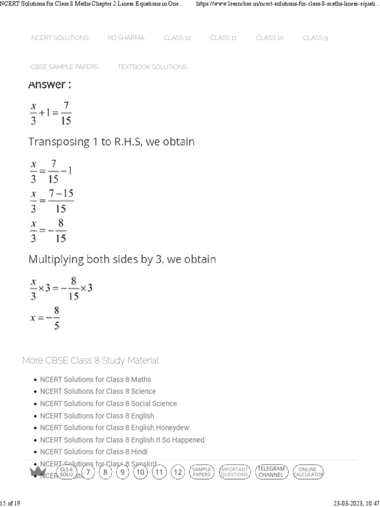 Ncert Solutions For Class 8 Maths Chapter 2 Linear Equations In One Variable Learn Cbse 5
