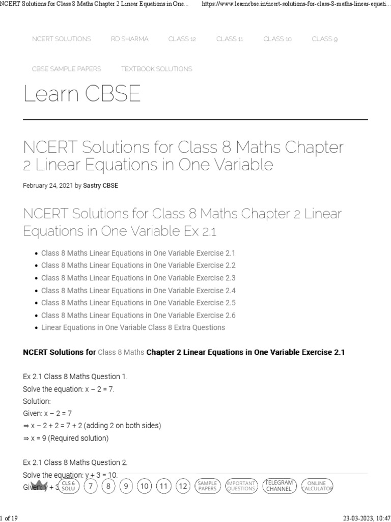 NCERT Solutions For Class 8 Maths Chapter 2 Linear Equations in One ... NCERT Solutions For Class 8 Maths Chapter 2 Linear Equations in One ...