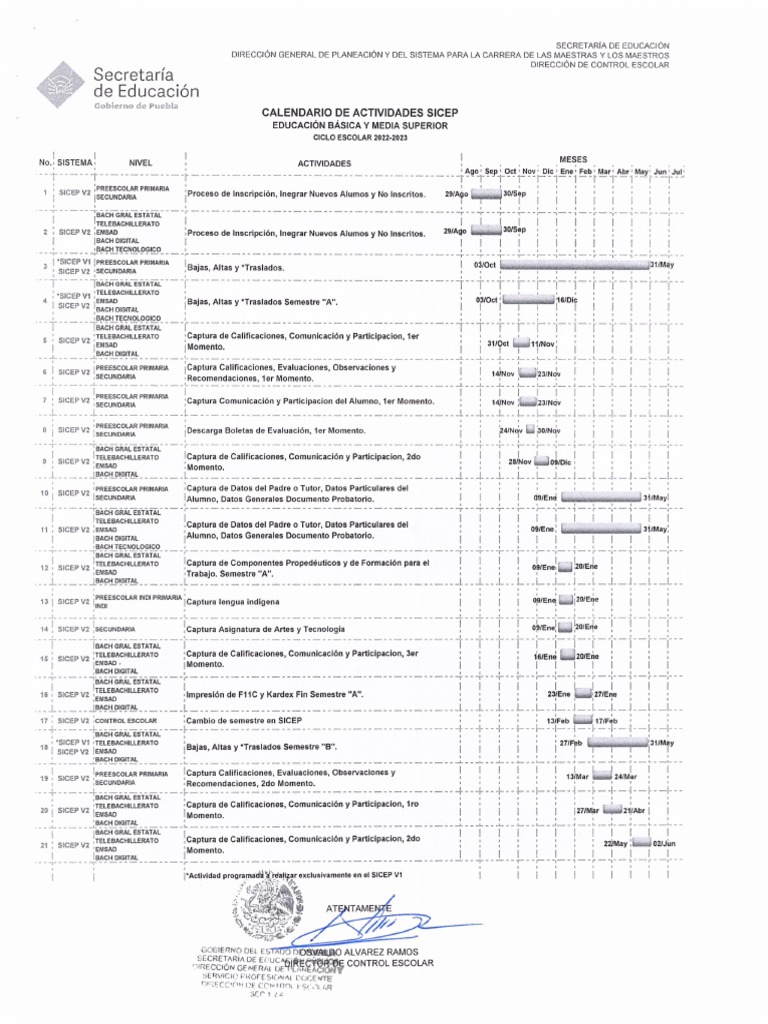 Calendario de Sicep Inicio 2022-2023 PDF | PDF