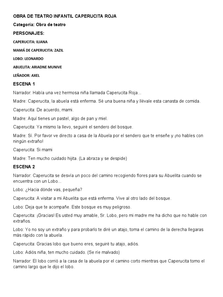 Obra de Teatro Caperucita Roja | PDF | Caperucita Roja