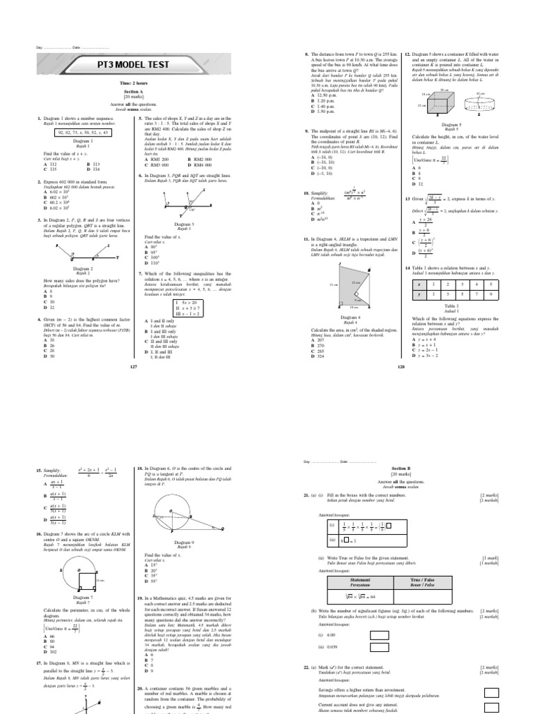 10 DLP PB MATHS TG3-PT3 Model Test New-Zah 3p.indd PDF | PDF