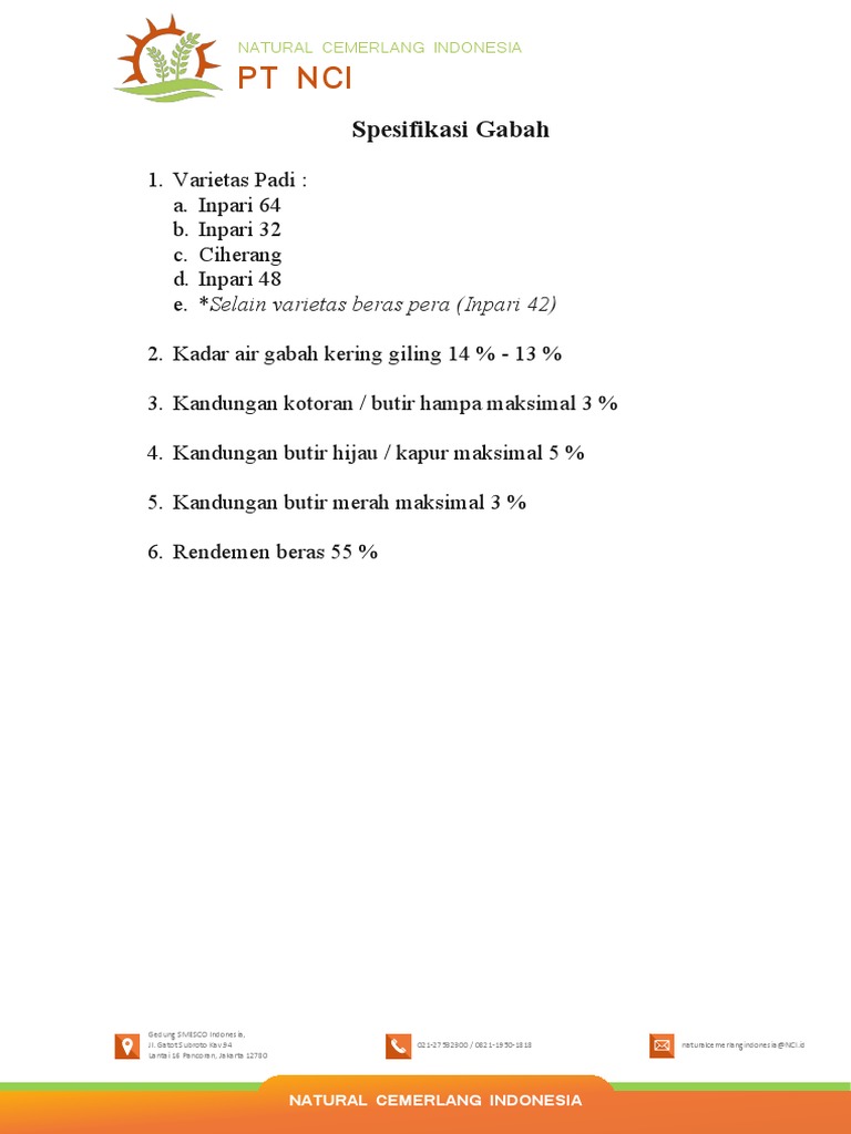 Spesifikasi Gabah | PDF