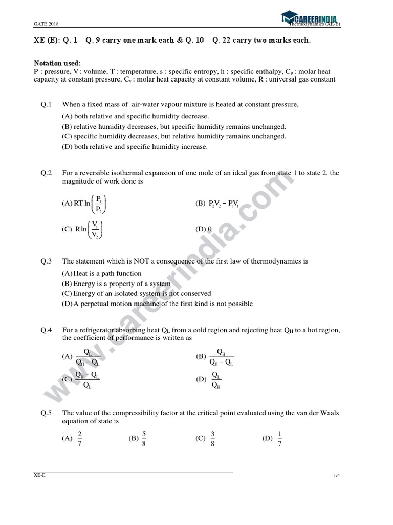 Gate Xe e Engineering Mathematics Question Paper 2018 724 | PDF ...