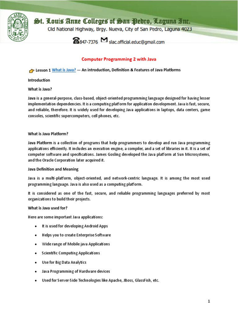 00 An Introduction Definition Features Of Java Platforms Pdf Java Programming Language