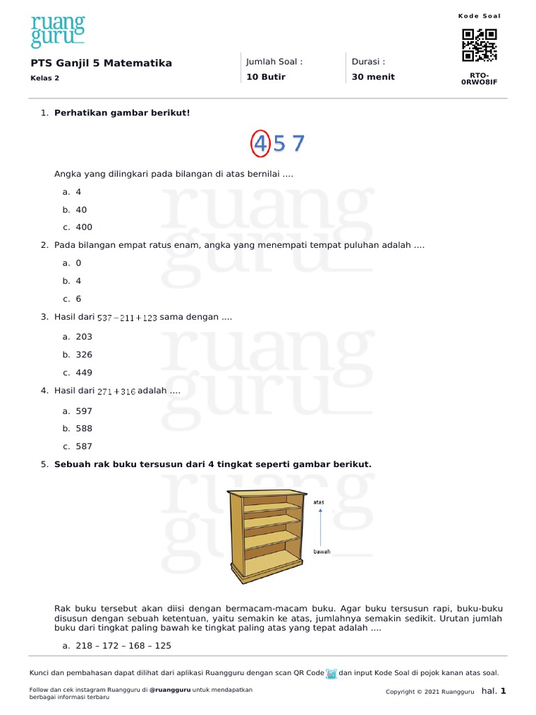 Tryout MTK Kelas 2 SMT 1 | PDF