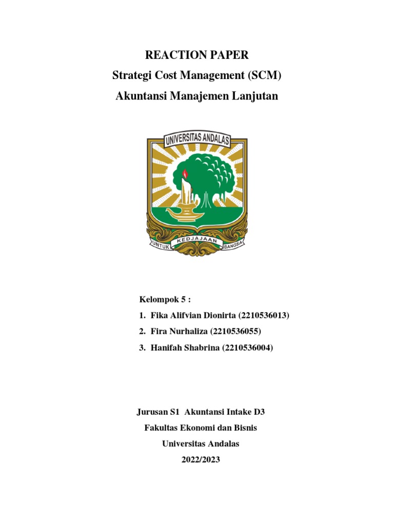 Reaction Paper - Akuntansi Manajemen Lanjutan - Group 5 - Strategi Cost ...