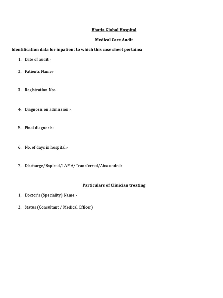 Medical Audit Tool Hospital | PDF | Medical Diagnosis | Surgery