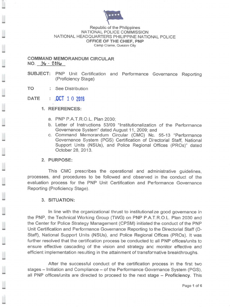 PNP Unit Certification Guidelines 2016 | PDF | Audit | Internal Audit