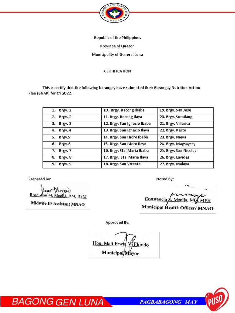 BNAP Certification-General Luna | PDF