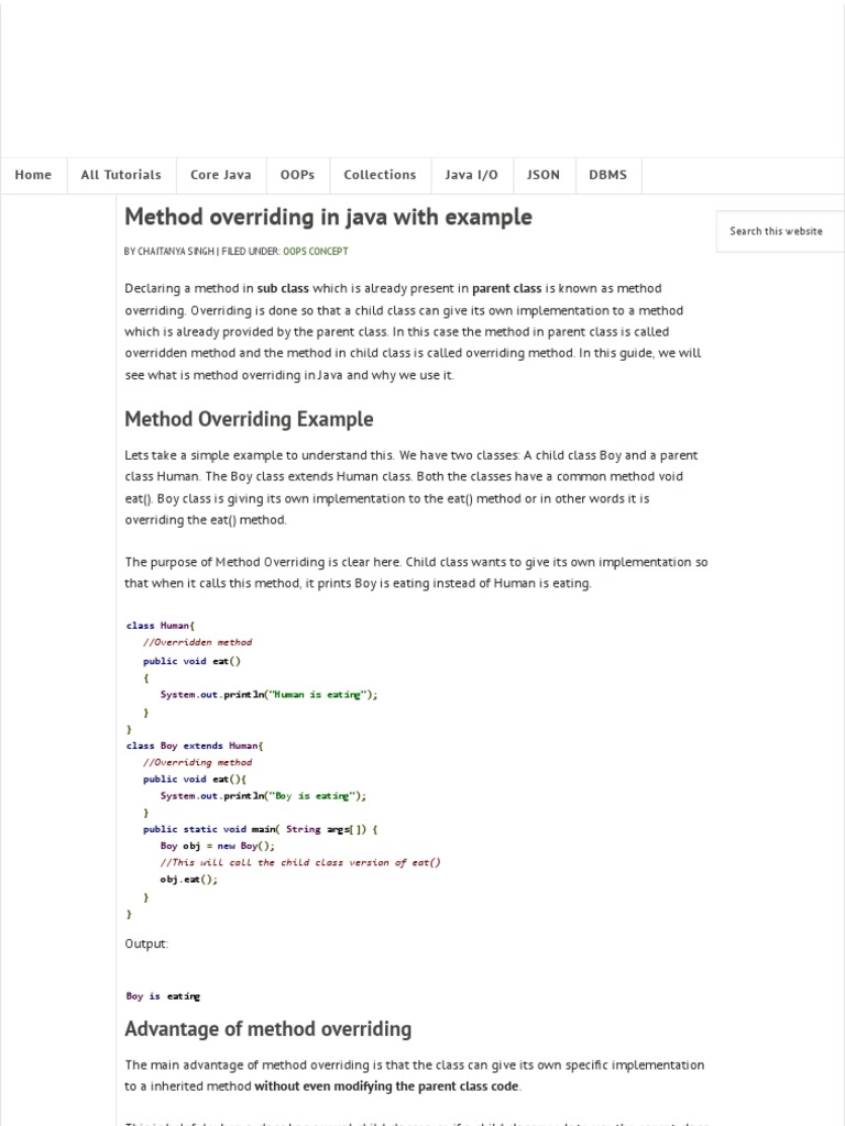 Method Overriding In Java With Example Pdf Pdf Method Computer Programming Inheritance