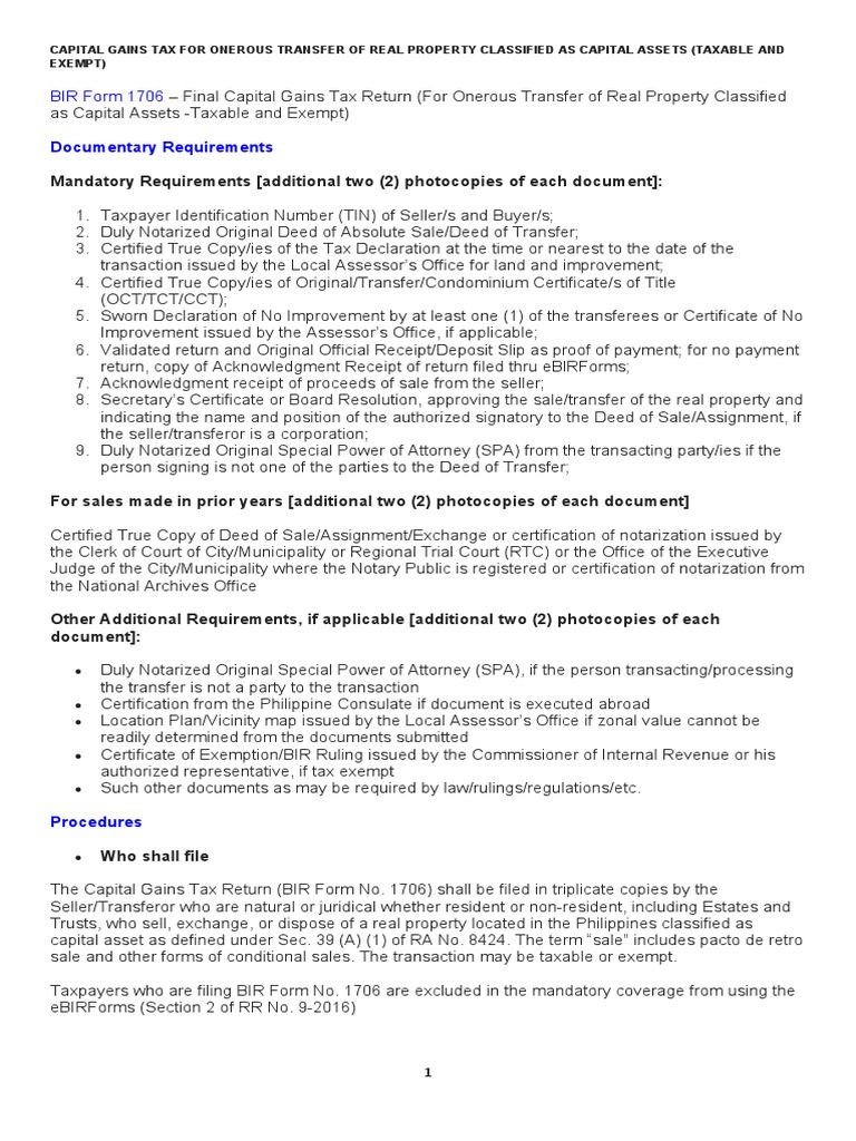 Capital Gains Tax For Onerous Transfer of Real Property Classified As ...