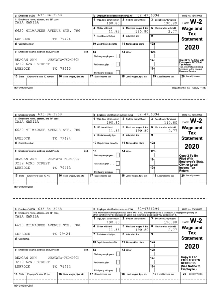 2020 Employees W-2 PDF | PDF