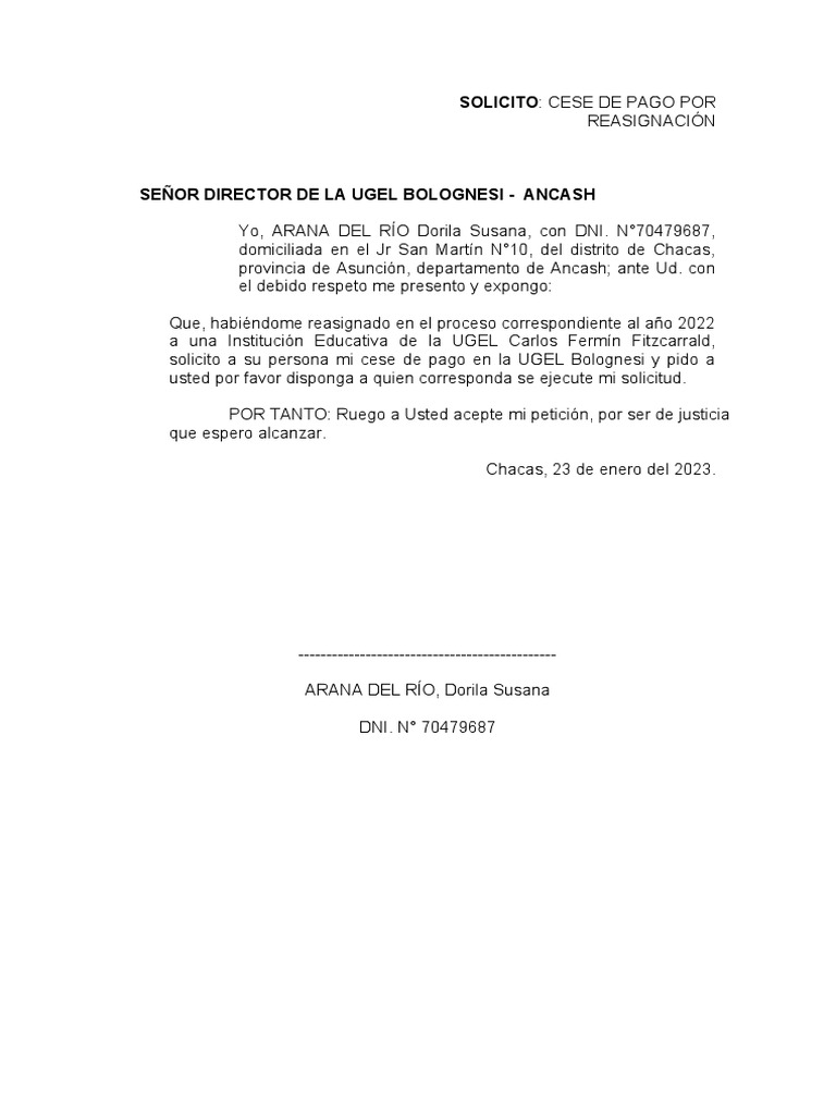 Solicitud de Cese de Pago | PDF Solicitud de Cese de Pago | PDF