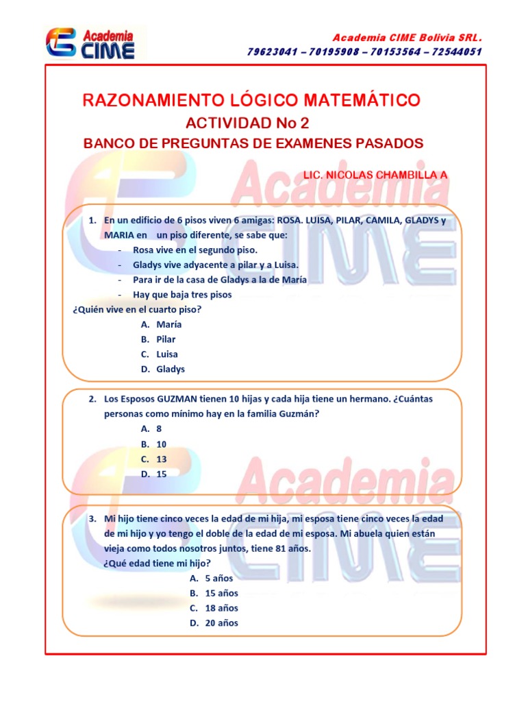 Actividad 2 Examenes Bancoe de Razonamiento Logico Mat | PDF