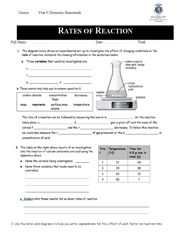2 - Rates of Reaction - HW | PDF | Reaction Rate | Physical Sciences