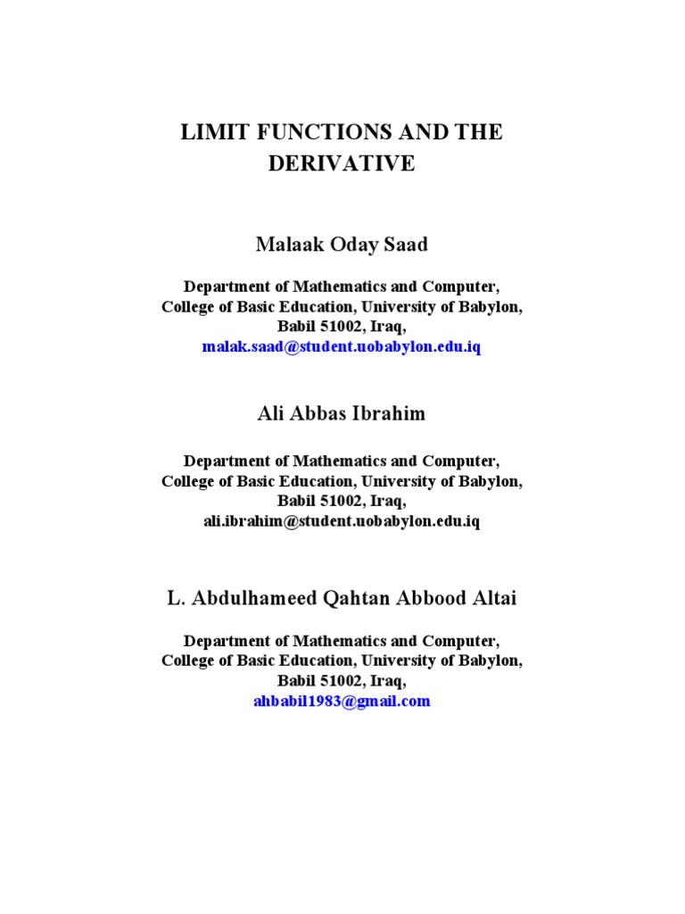 Limit Functionsand The Derivative Pdf Function Mathematics Limit Mathematics