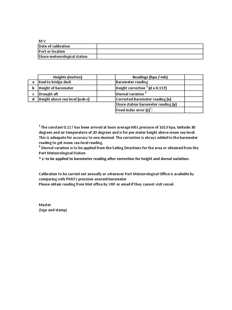 Barometer Calibration Certificate | PDF