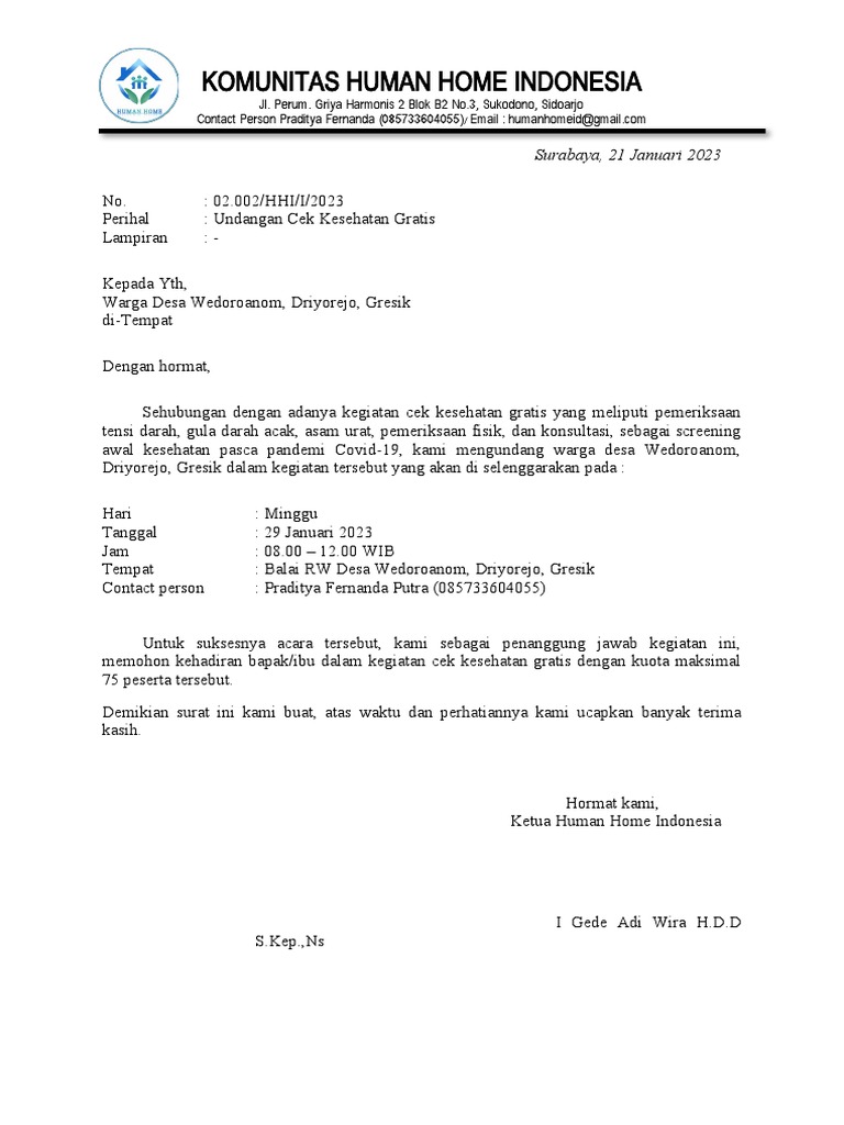 Surat Izin Undangan Cek Kesehatan Gratis | PDF