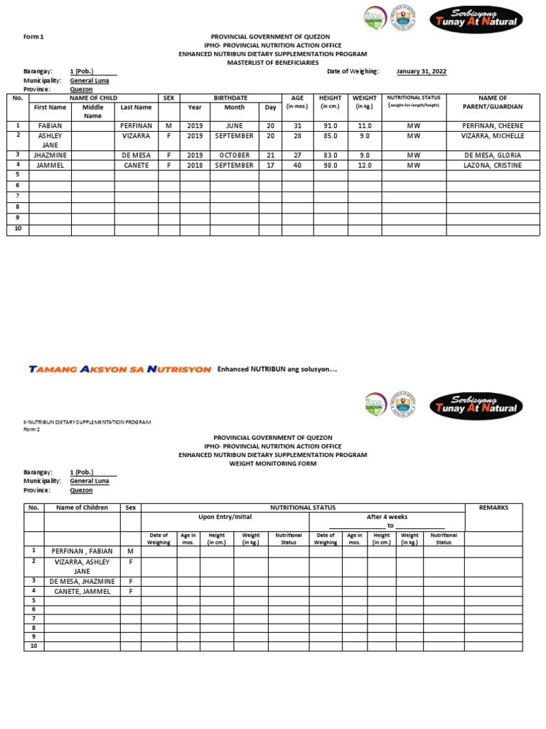 Form 1 Monitoring Form and Masterlist of Beneficiaries | PDF