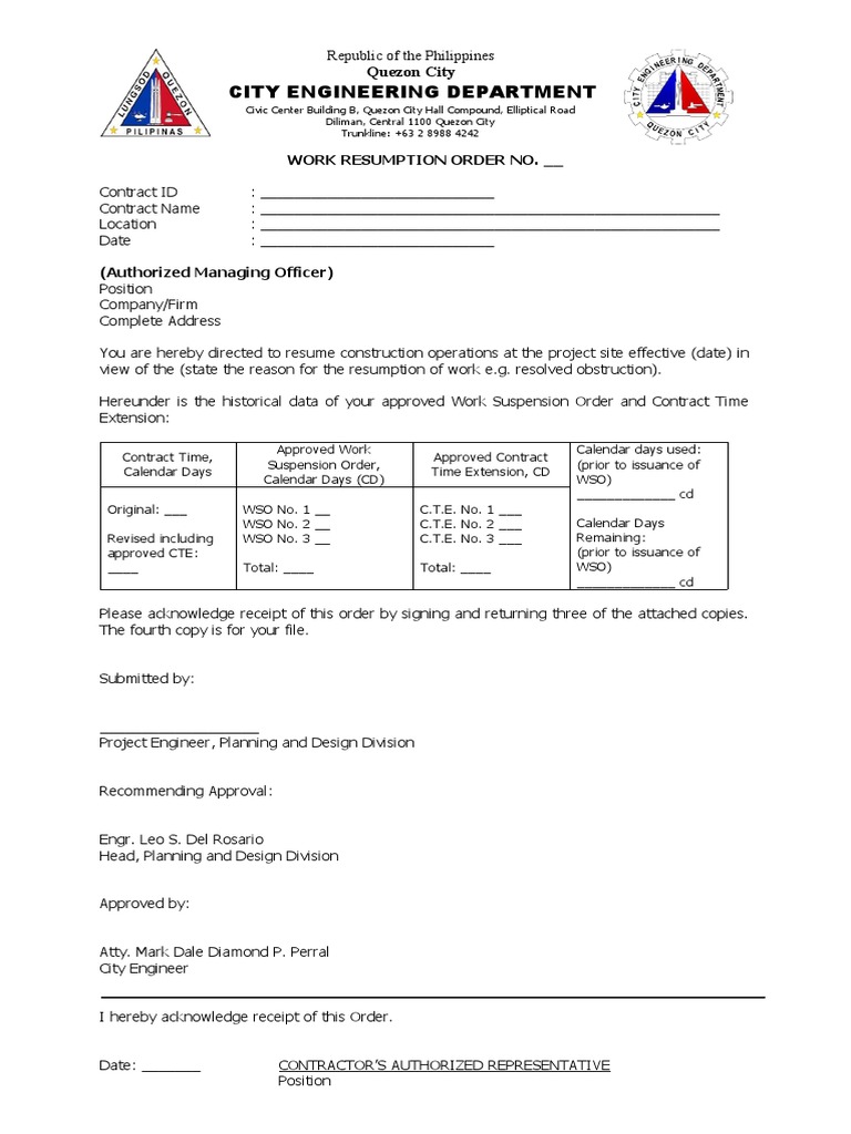 Pif-08-Work Resumption Order - Ced | PDF