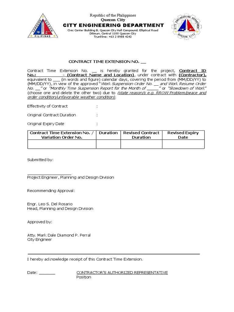Contract Time Extension Approval Form | PDF | Finance & Money ...